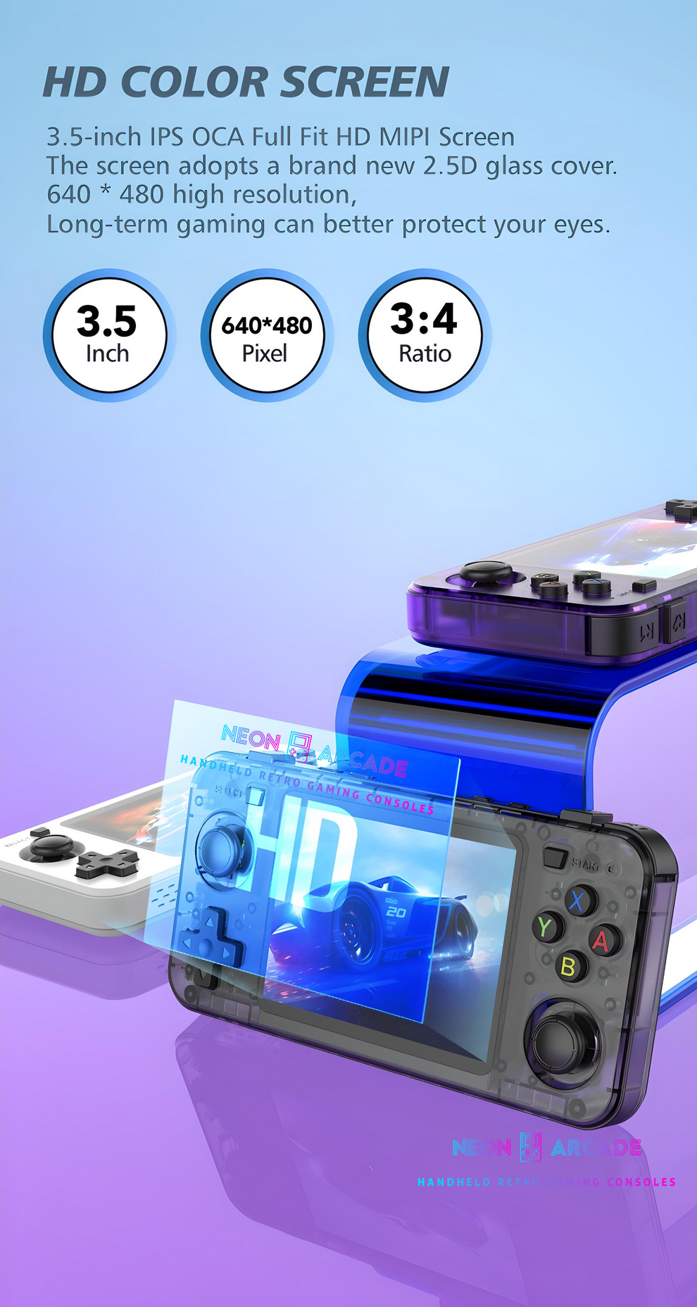 R36H Retro Handheld Gaming Console- White 64Gb – Neon Arcade