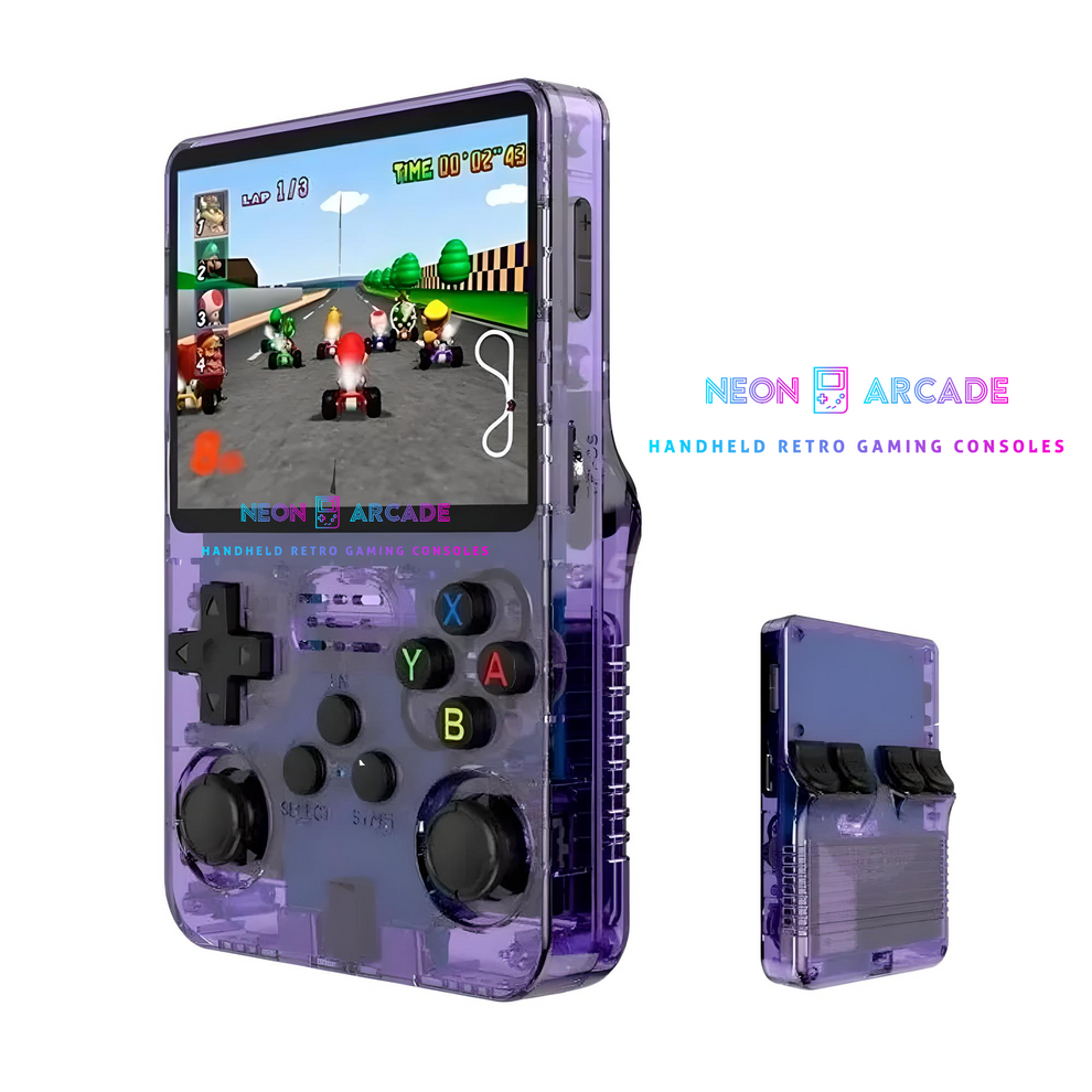R36S Handheld Retro Gaming Console - Purple 64gb – Neon Arcade